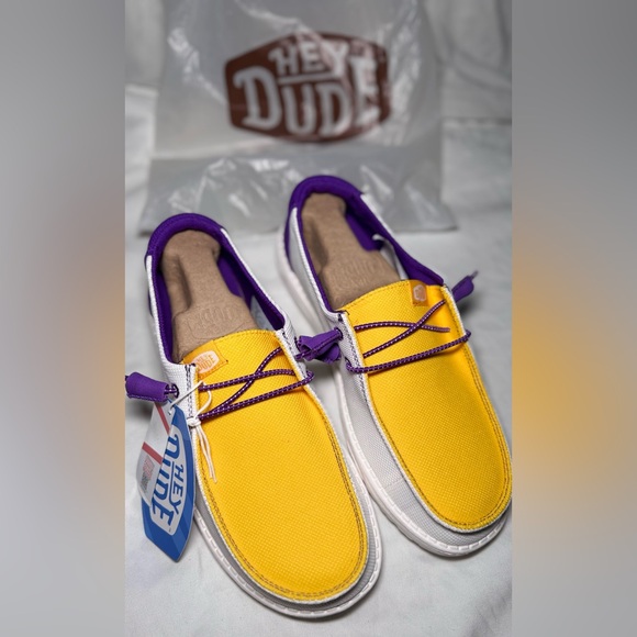 Hey Dude | Shoes | Hey Dude Mens Yellow And Purple Casual Shoes Lsu ...
